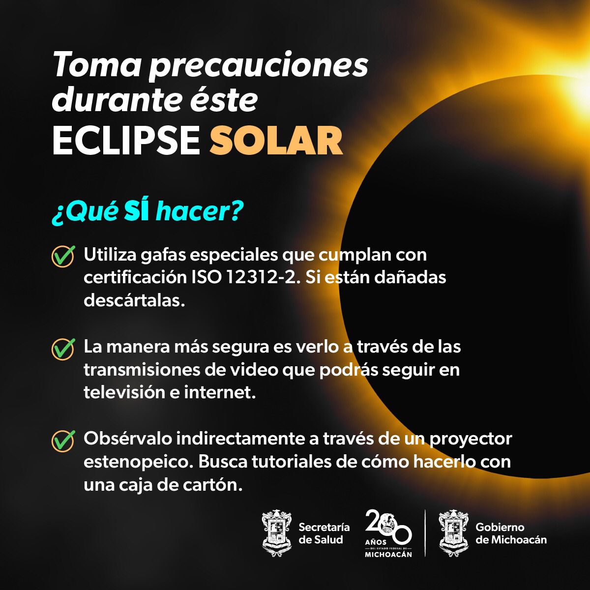 GEM | Advierte SSM los daños a la salud por observar el eclipse solar sin protección